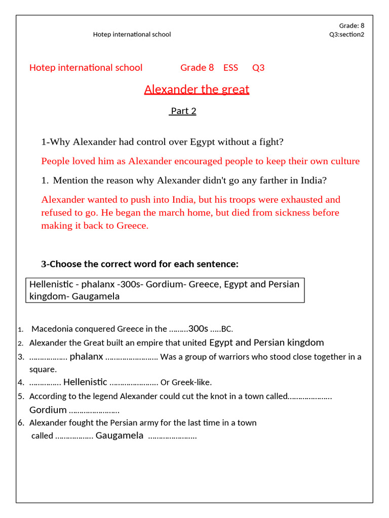 Alexander The Great Revision 2 Model Answer | PDF