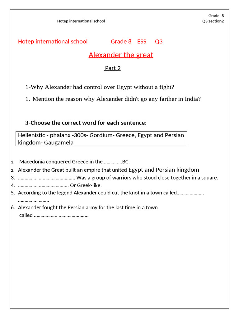 Alexander the Great: Grade 8 ESS Q3 | PDF
