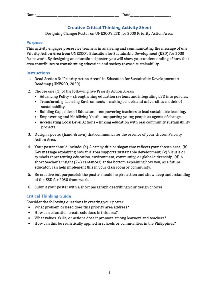 Creative Critical Thinking | PDF | Sustainable Development | Sustainability