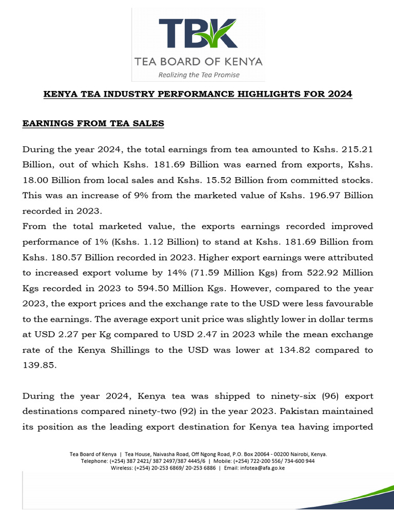 Tea Industry Performance Report 2024 | PDF | Tea | Fertilizer