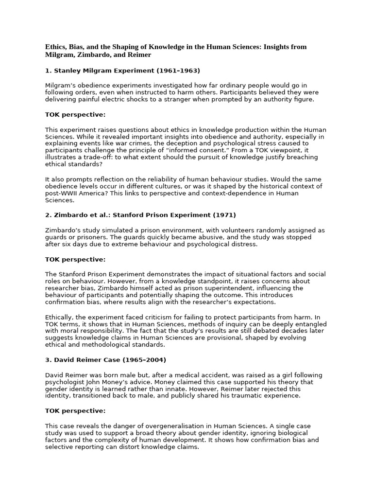 Ethics, Bias, And the Shaping of Knowledge in the Human Sciences- Insights From Milgram ...