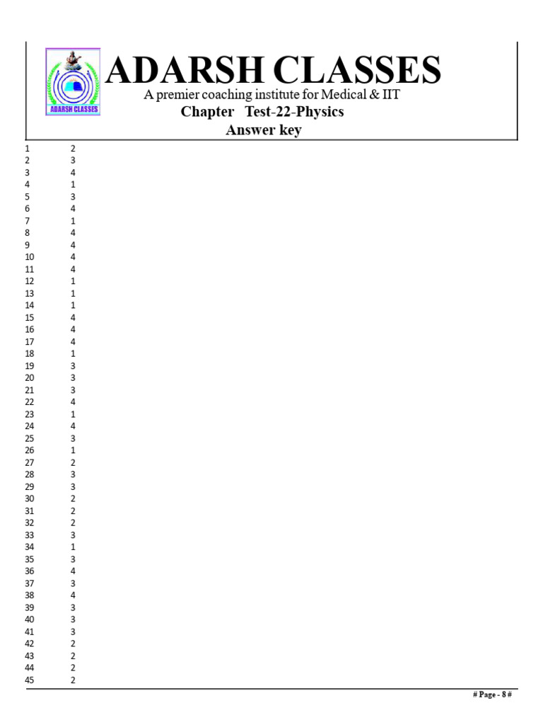 Chapter Test 22 Physics Answer Key | PDF