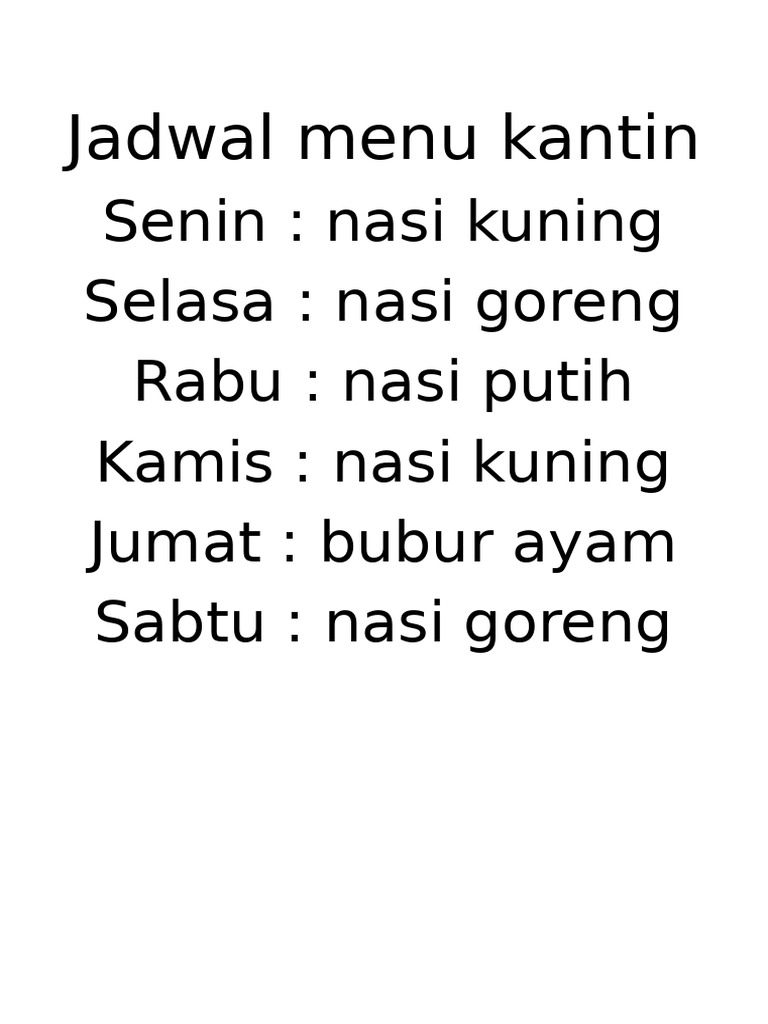 Jadwal Menu Kantin | PDF