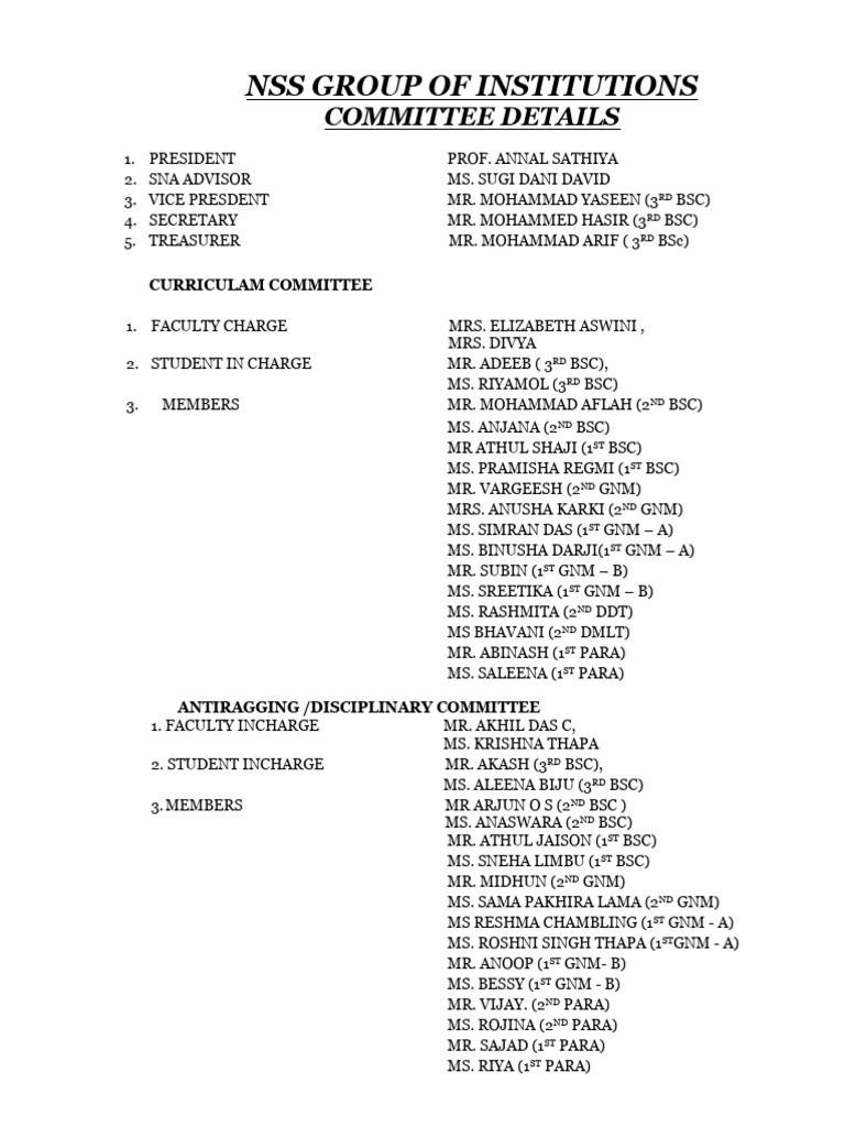 Committee Detalis Nss Goi | PDF