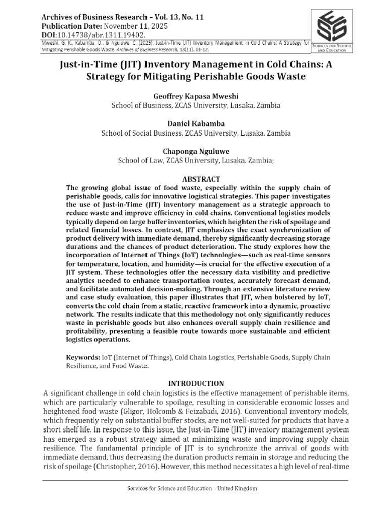 View of Just-in-Time (JIT) Inventory Management in Cold Chains - A ...