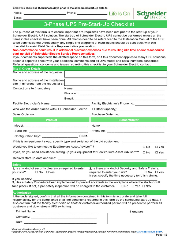 3-Phase UPS Pre-Start-Up Checklist Rev 1.5 | PDF | Computer Network ...