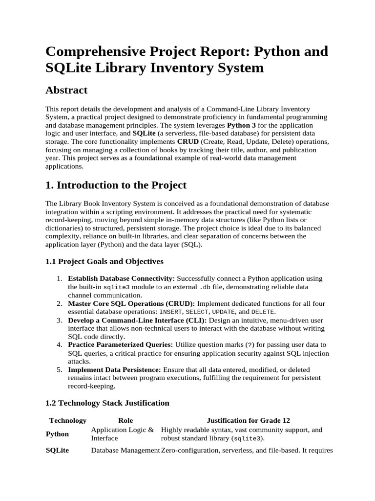 Comprehensive Project Report NEW CS | PDF | Databases | Python (Programming Language)