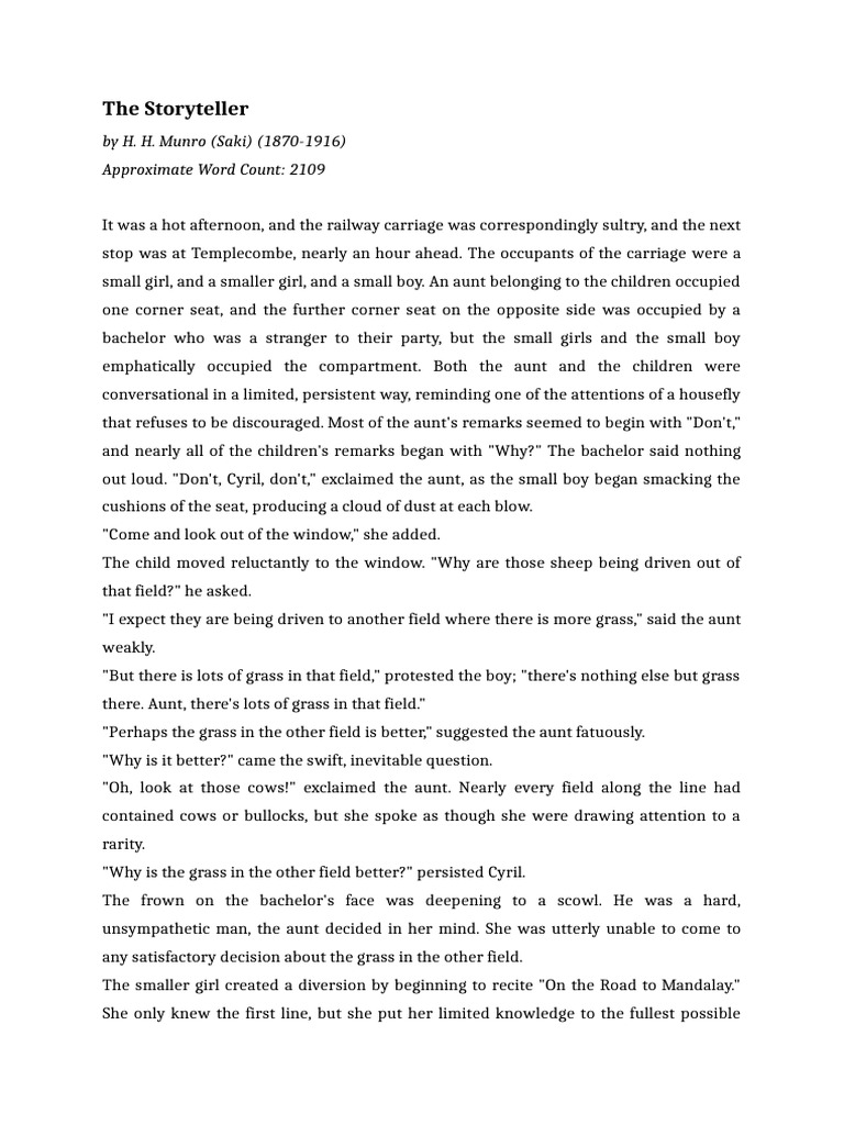 The Storyteller by Saki | PDF | Saki