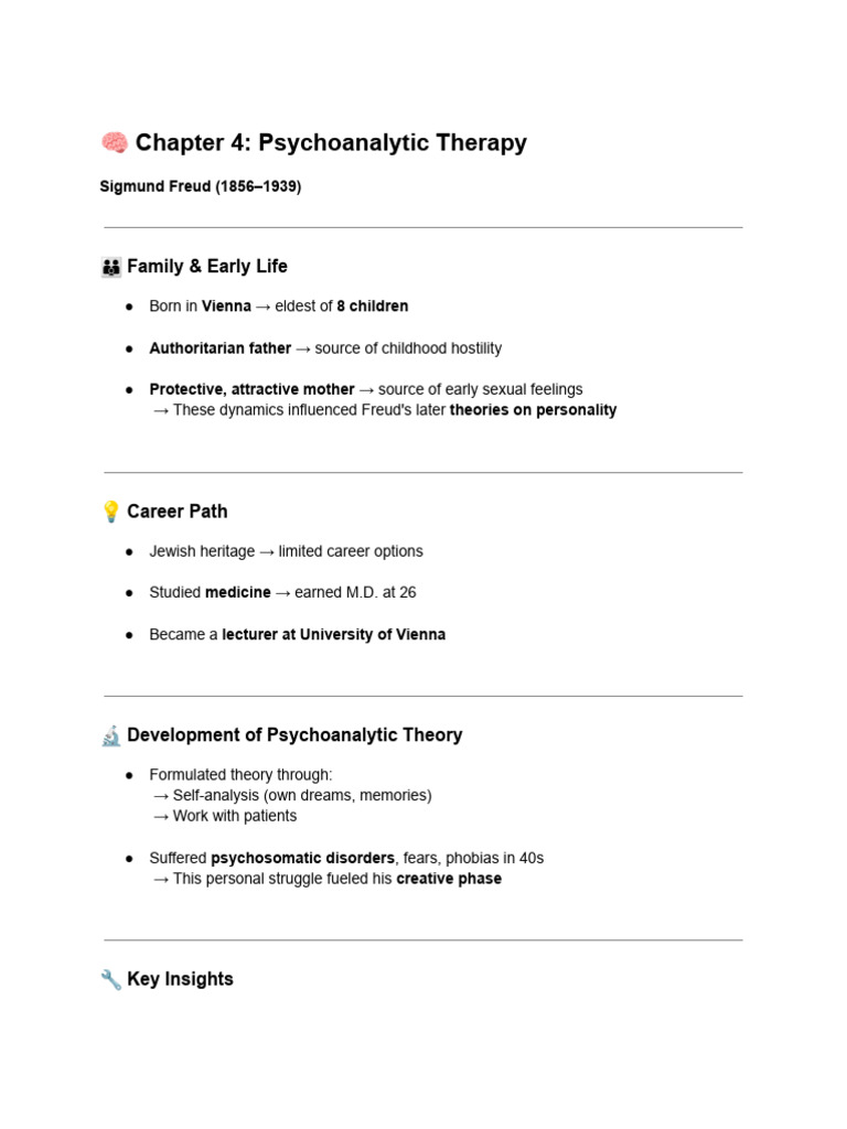 Freud's Psychoanalytic Therapy Overview | PDF | Psychoanalysis ...