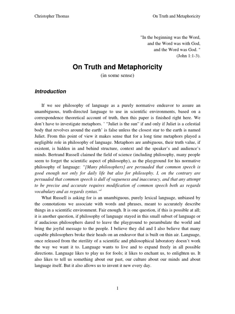 Truth and Metaphors | PDF | Philosophy