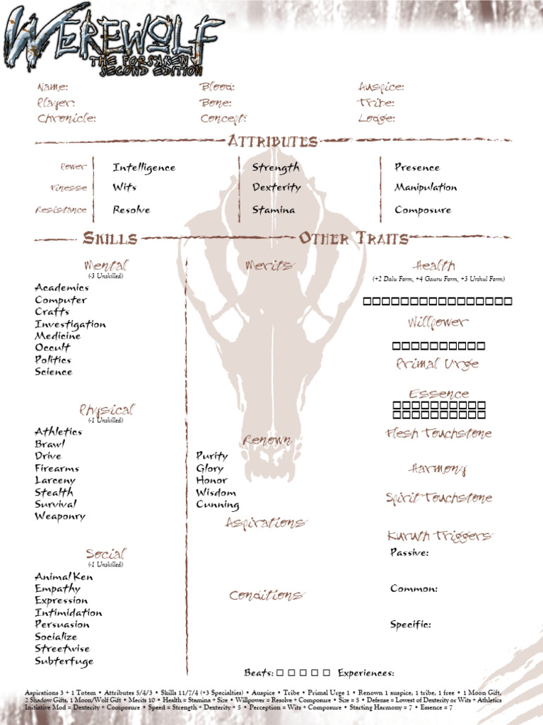 Forsaken 2e Interactive Character Sheet | PDF