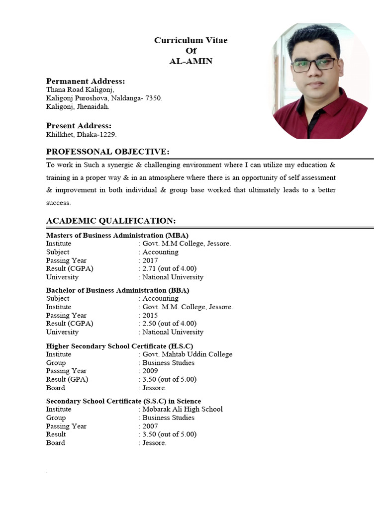 CV of Al-Amin 2024 | PDF | Business