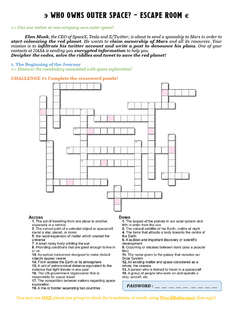 Who Owns Outer Space Escape Room Student Worksheet | PDF | Moon | Moon ...