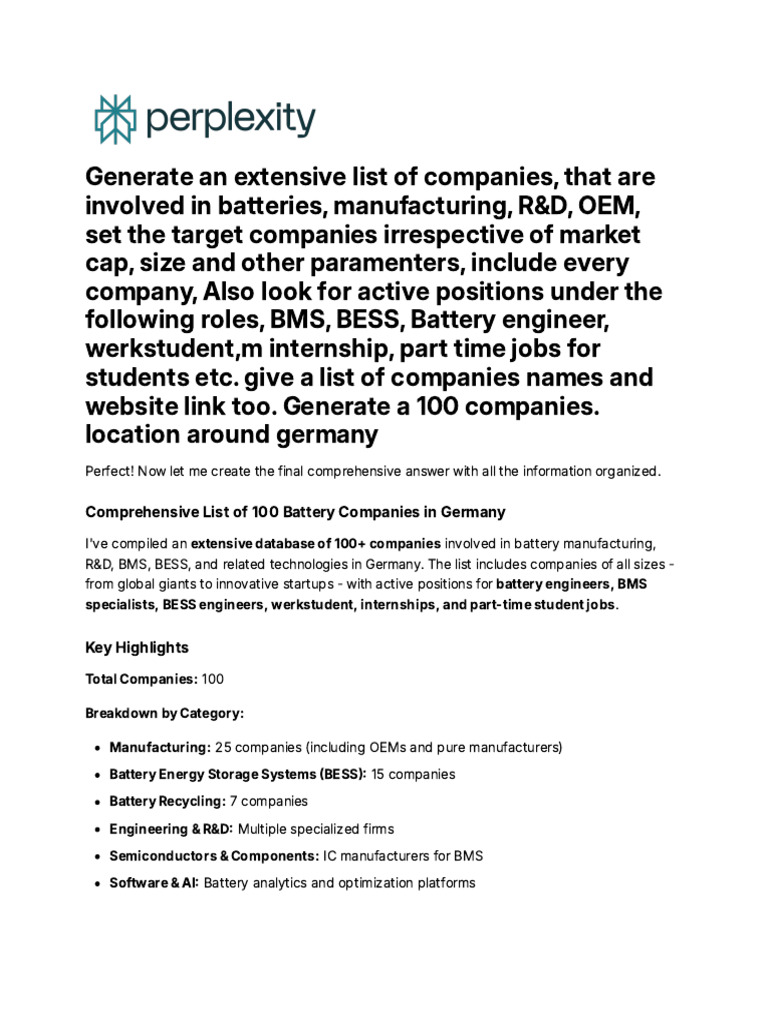 Generate An Extensive List of Companies, That Are | PDF | Electric Power