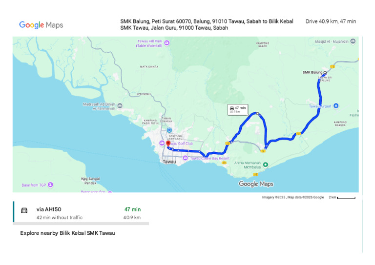 SMK Balung, Balung, Tawau, Sabah To Bilik Kebal SMK Tawau - Google Maps ...