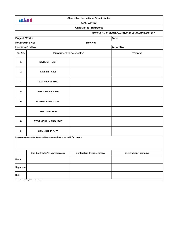 Ms Pipe Testing Checklist | PDF
