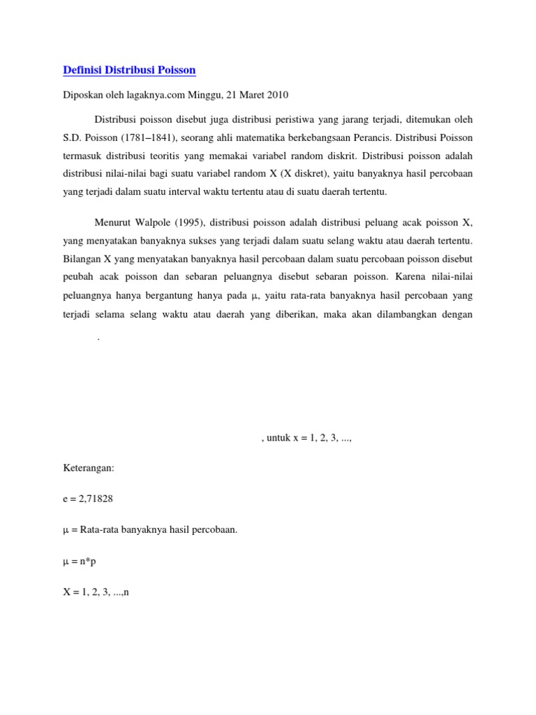 Definisi Distribusi Poisson | PDF