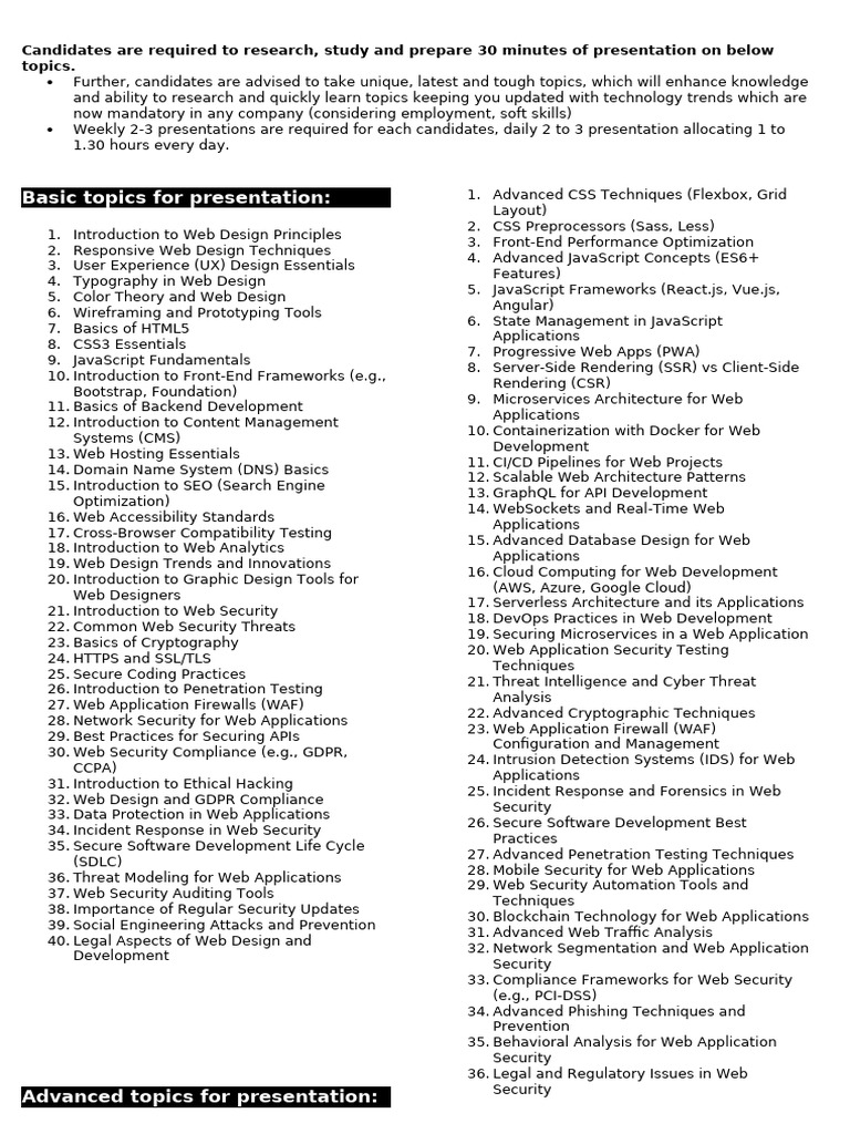 Web Design and Security Presentation Topics | PDF | Security | Computer ...