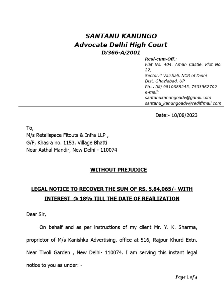 Kanishka Advertising (Legal Notice) | PDF | Debits And Credits | Payments