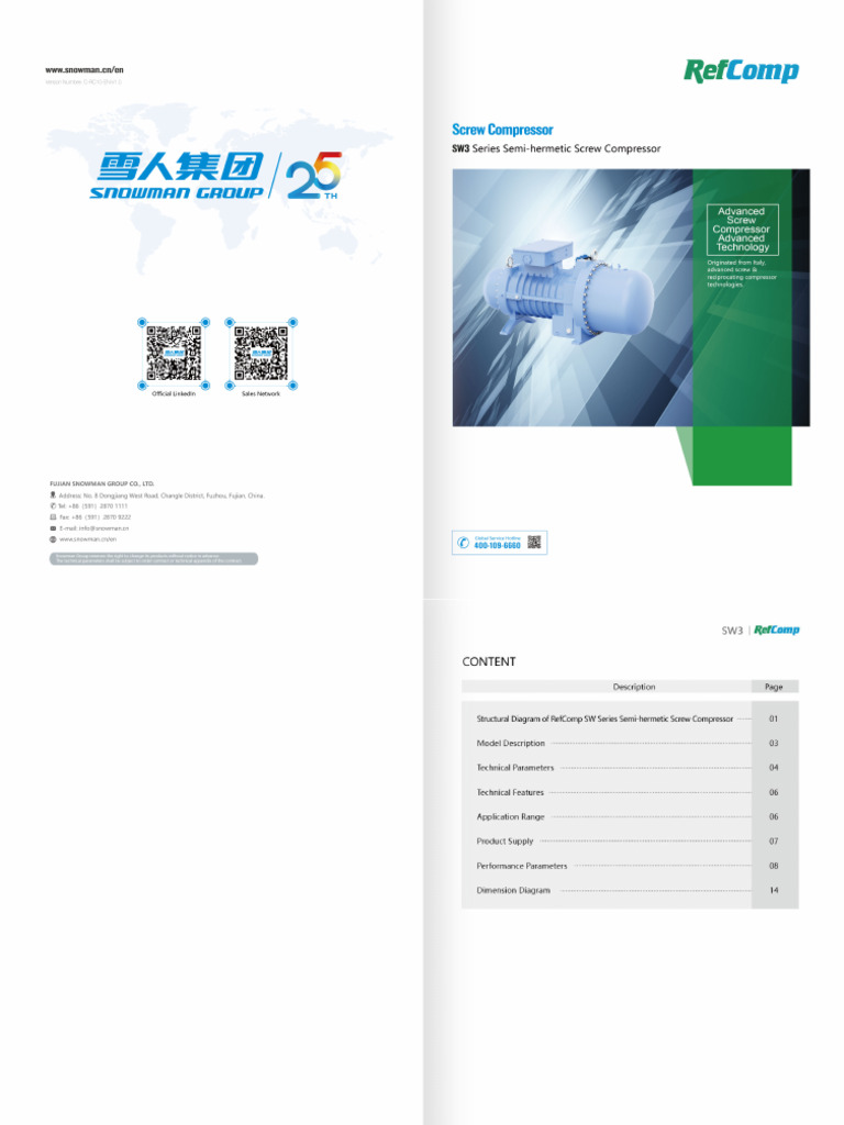 SW3 Series Semi-Hermetic Screw Compressor | PDF