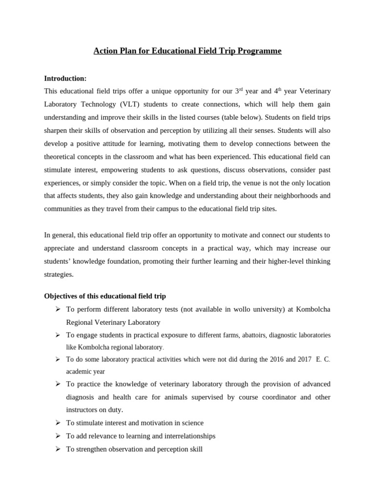 Veterinary Field Trip Action Plan | PDF | Parasitism | Elisa