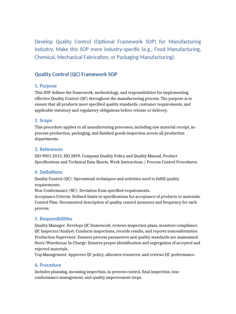 Quality Control Framework SOP | PDF | Specification (Technical Standard ...