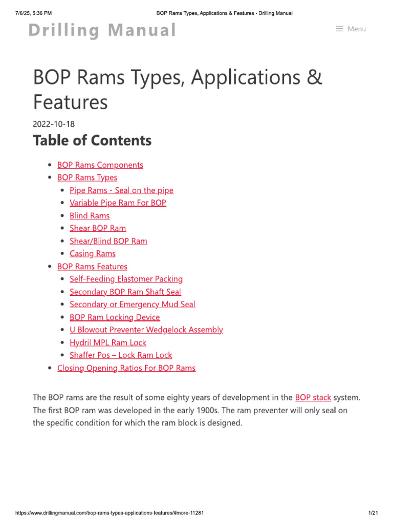 BOP Rams Types, Applications & Features | PDF