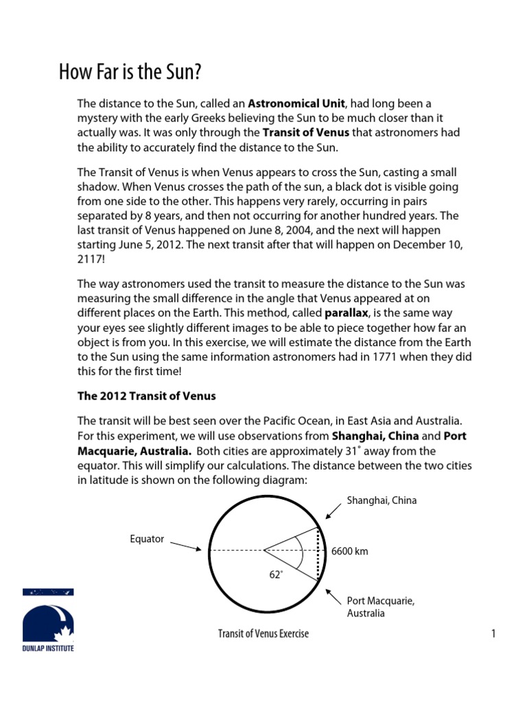 How Far Is The Sun Worksheet | PDF | Astronomical Unit | Venus