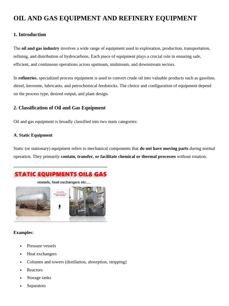 Oil and Gas Equipment Overview | PDF | Pump | Oil Refinery