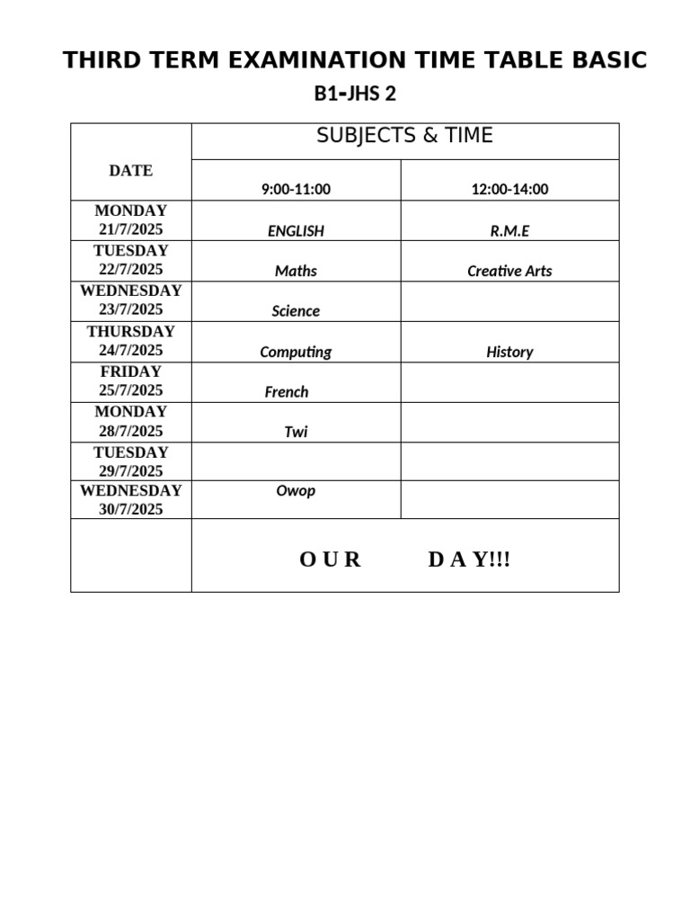 Time Table For The Basic b1 - b8 | PDF