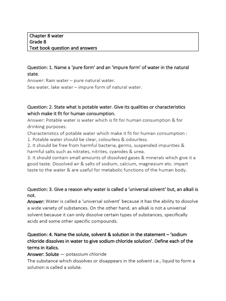 Water Que and Ans | PDF | Solubility | Water