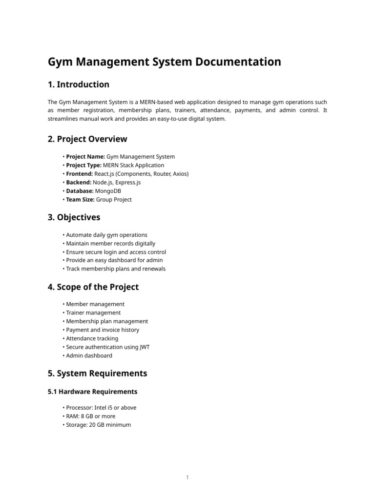 Gym Management Documentation | PDF | Computing | Software