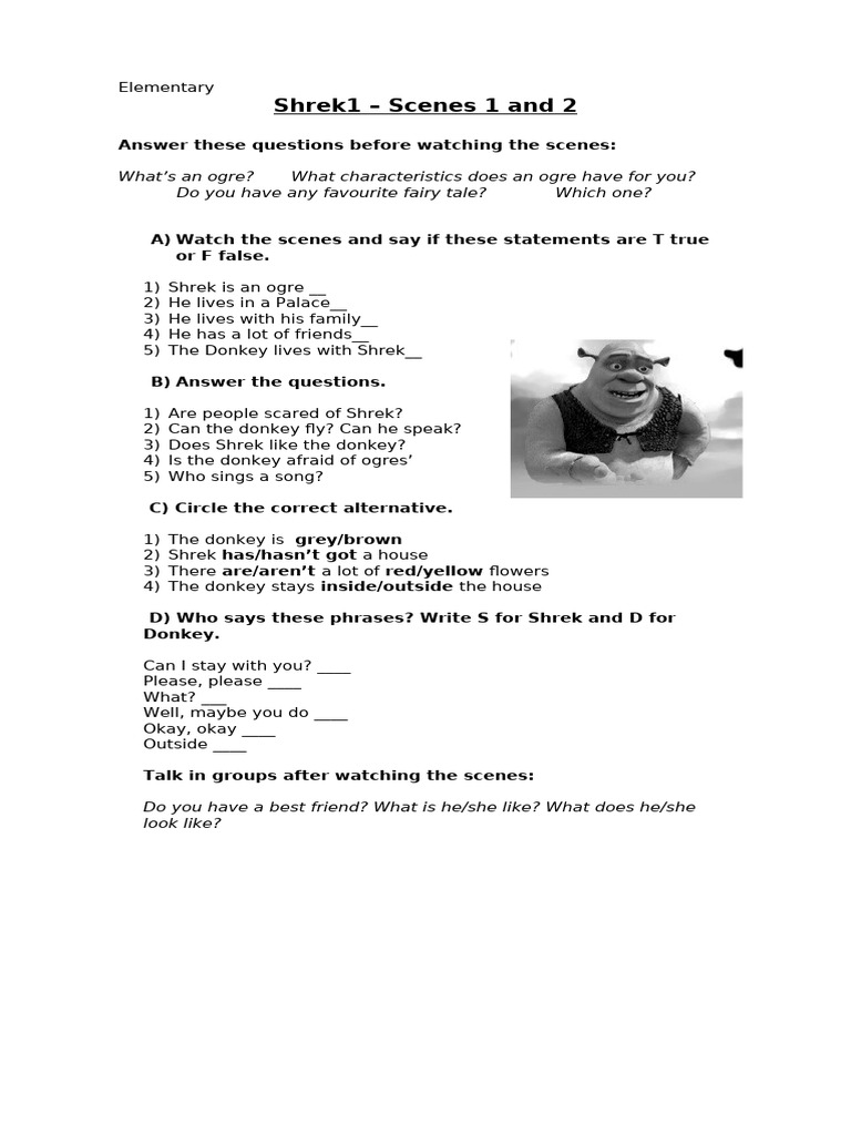 Shrek Video Movie Activities 19406 | PDF