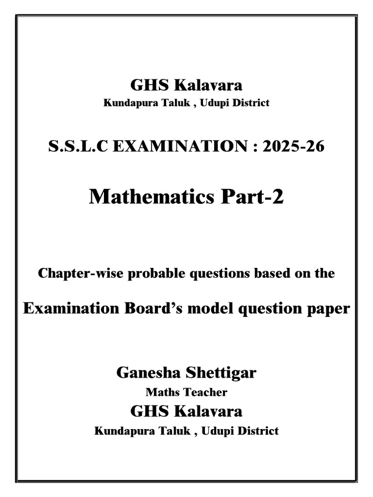 SSLC Mathematics Marks Distribution 2025-26 | PDF | Area | Sphere