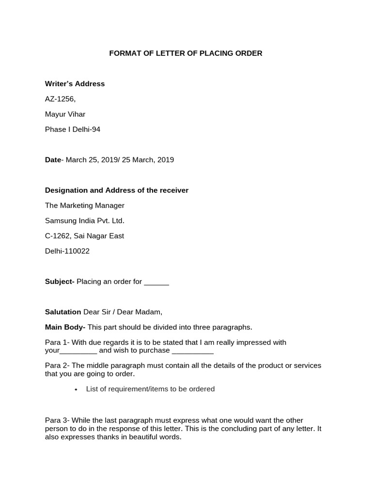 Letter- Placing an Order | PDF | Summer Sports | Cricket
