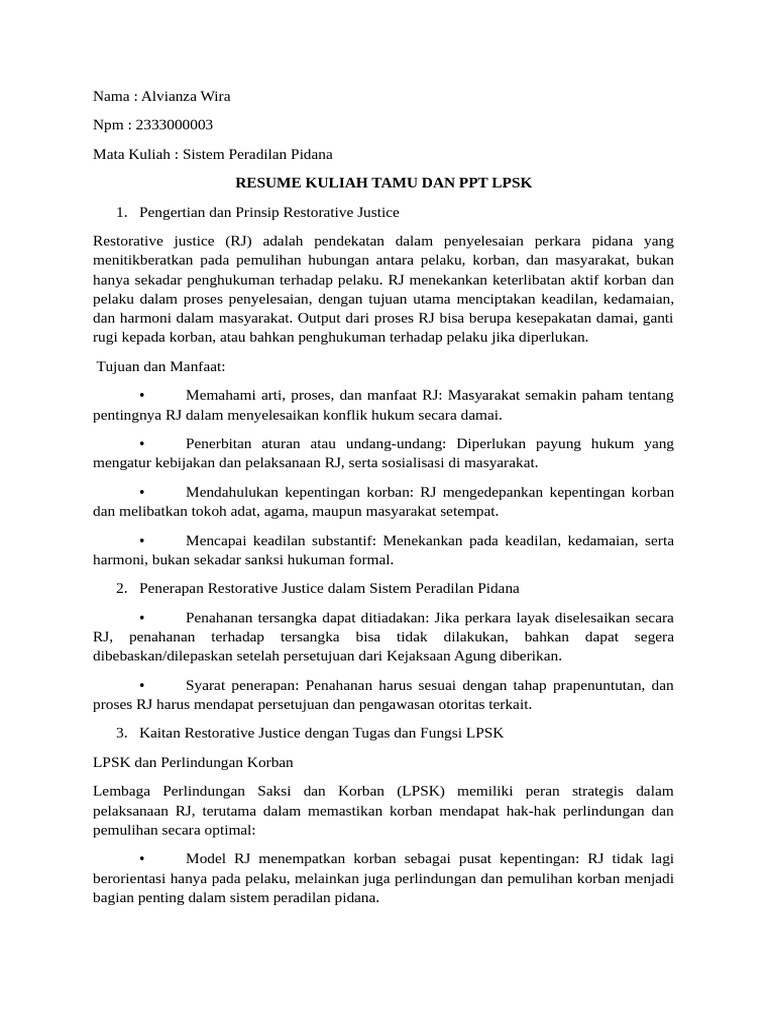 Resume Kuliah Tamu Dan PPT LPSK | PDF