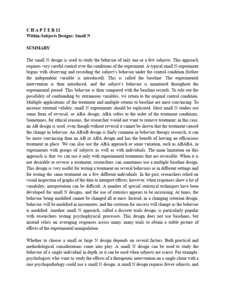 Small N Designs in Behavioral Research | PDF | Experiment | Statistics