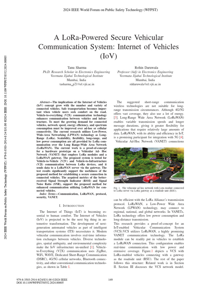 A LoRa-Powered Secure Vehicular Communication System Internet of ...