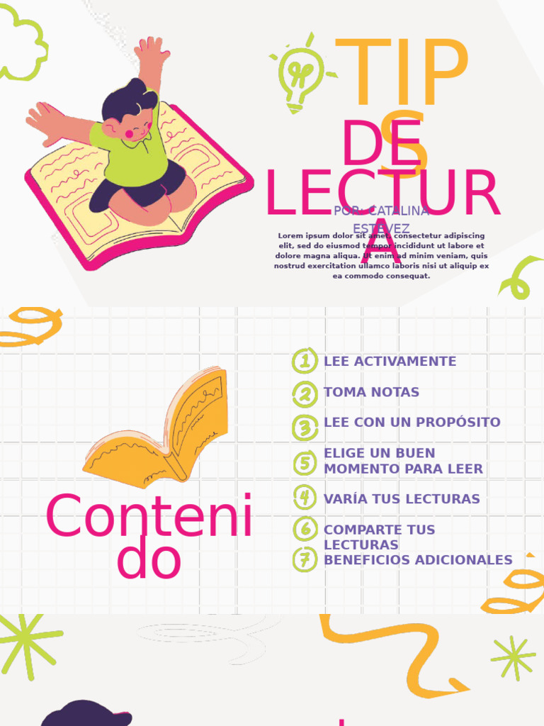 Presentación Tips de Lectura Ilustrado Colorido | PDF