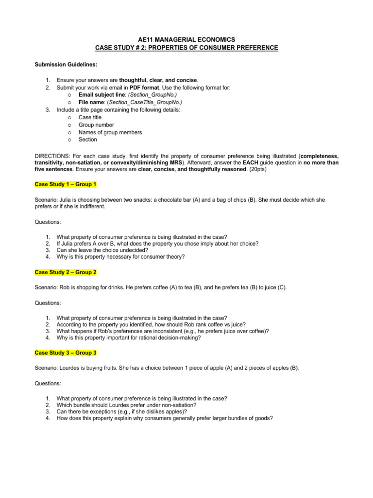 AE11 Case Study 2 Properties of Consumer Preference | PDF | Utility ...