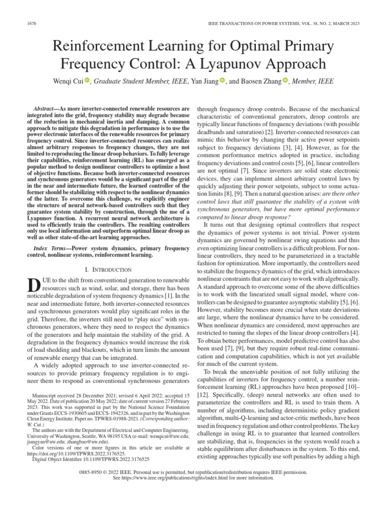Optimal Frequency Control via RL | PDF | Control Theory | Stability Theory