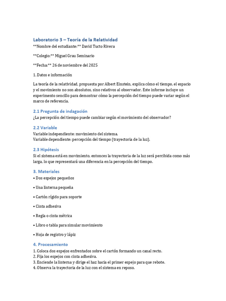 Experimento sobre la Relatividad y Tiempo | PDF