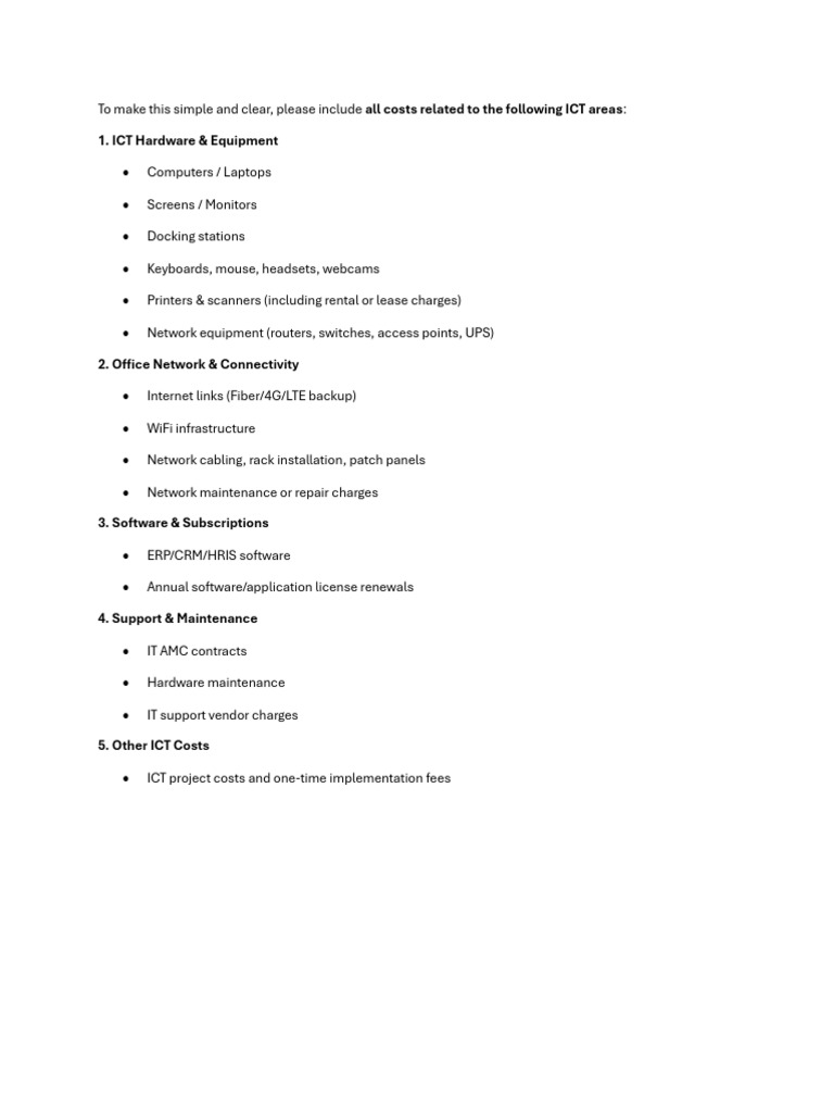Comprehensive ICT Cost Breakdown Guide | PDF