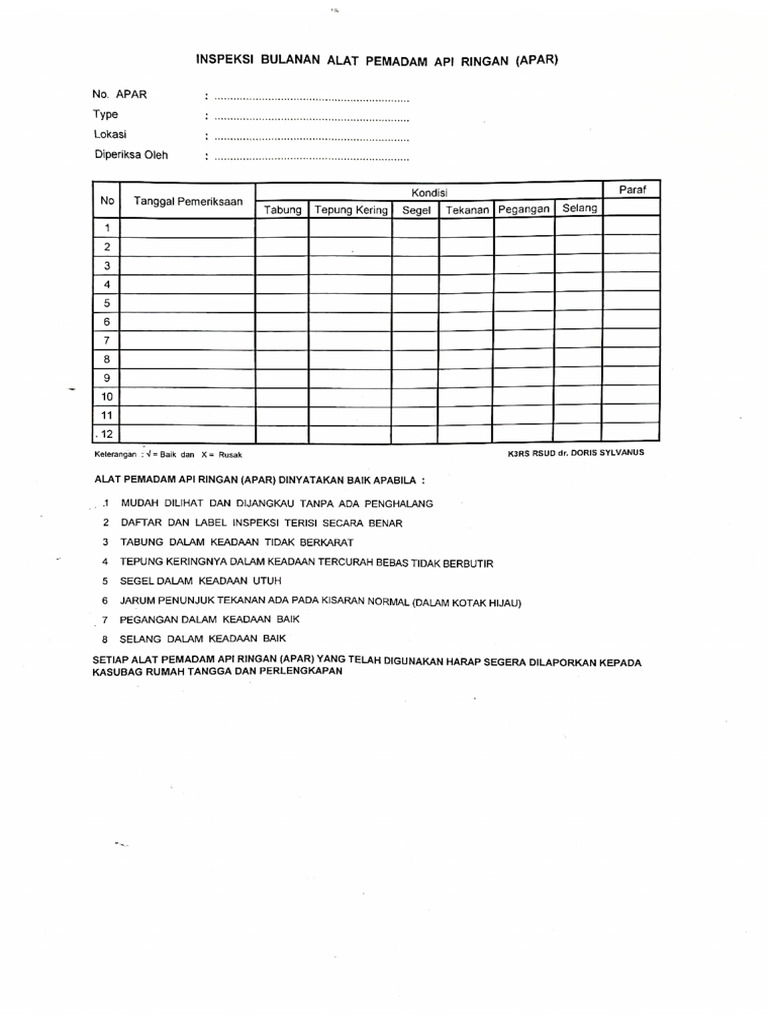Form Inspeksi Bulanan Apar | PDF