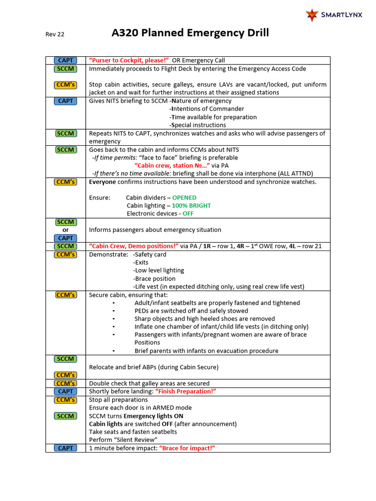 A320 Emergency Drill Procedures Guide | PDF | Flight Attendant ...