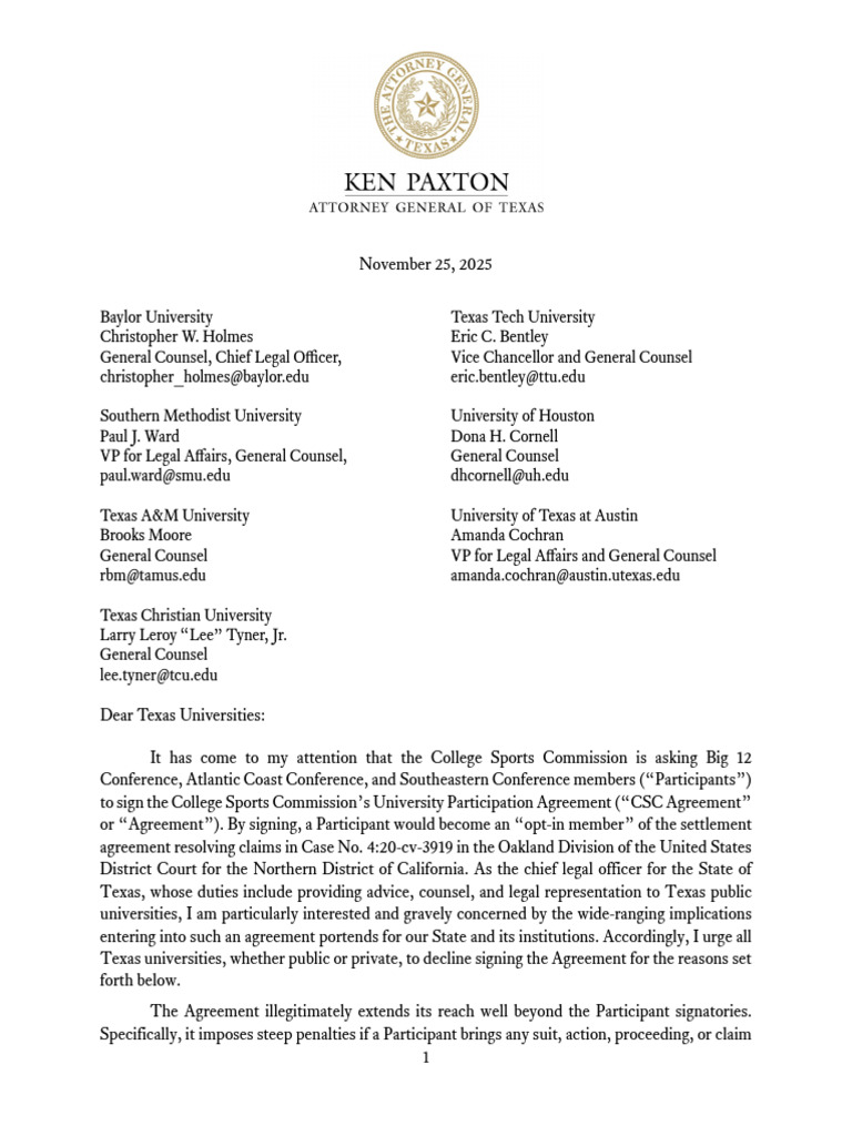 Letter To Texas Universities | PDF | Lawsuit | Indemnity