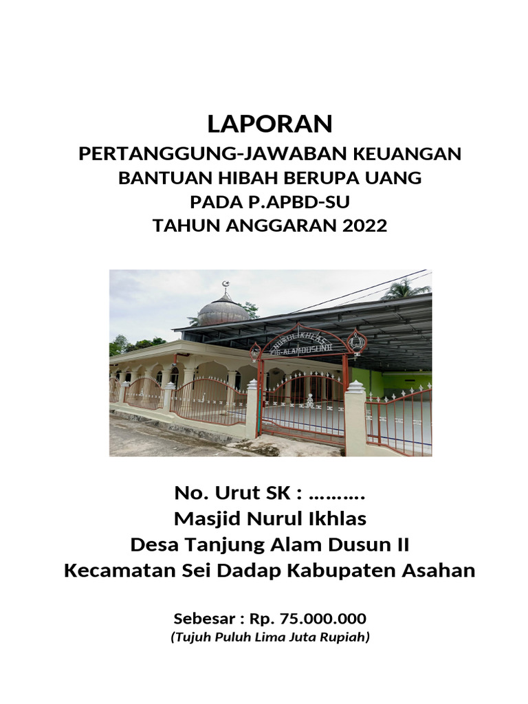 Format LPJ Masjid - Musholla - Gereja P.apbd 2022 | PDF