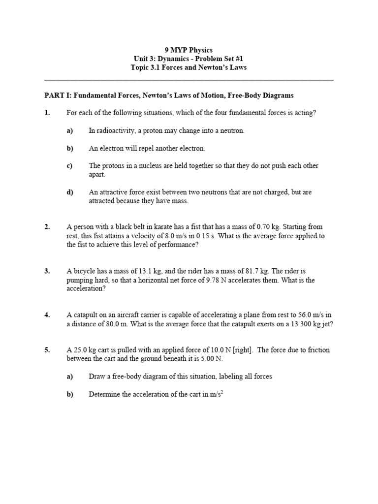 Dynamics Problem Set: Forces & Laws | PDF | Force | Tension (Physics)