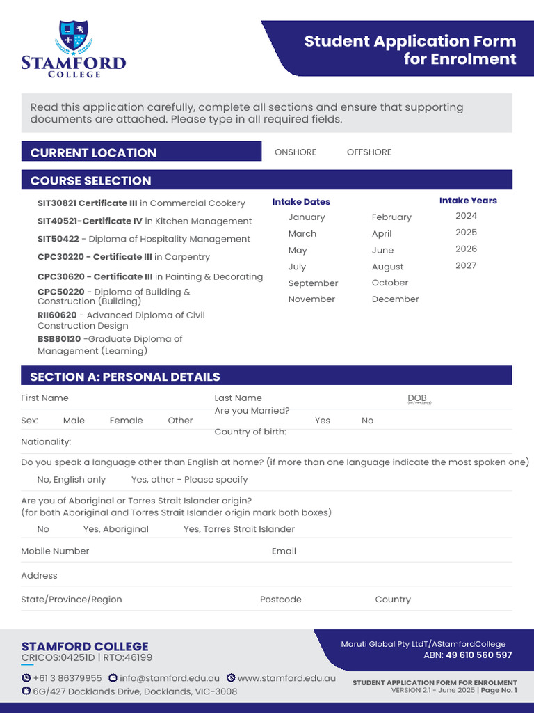 Student Application Form For Enrolment | PDF | Travel Visa ...