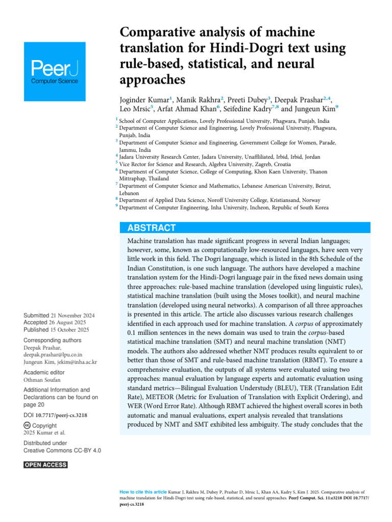 Comparative Analysis of Machine Translation For Hindi-Dogri Text Using ...